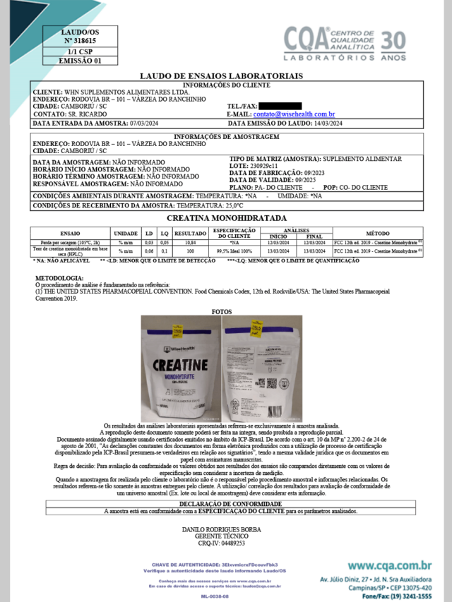 Laudo Creatina Monohidratada 100 Pura Wisehealth Wisehealth® Blog